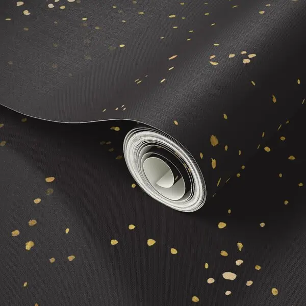 Spoonflower Black Gold Dots Coordinate Mod Glam Traditional Wallpaper - Black,gray,green