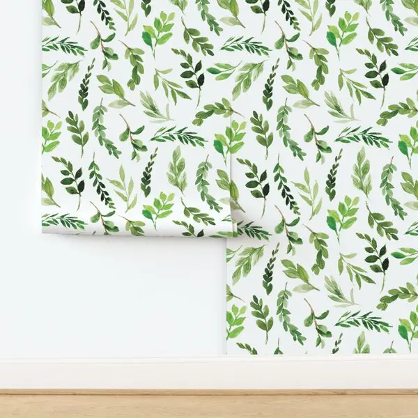 Spoonflower Leaves Branches Leaf Greenery Gold Custom Pre-pasted Wallpaper