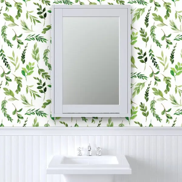 Spoonflower Leaves Branches Leaf Greenery Gold Custom Pre-pasted Wallpaper