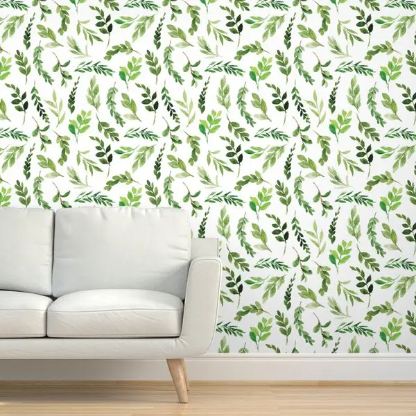 Spoonflower Leaves Branches Leaf Greenery Gold Custom Pre-pasted Wallpaper