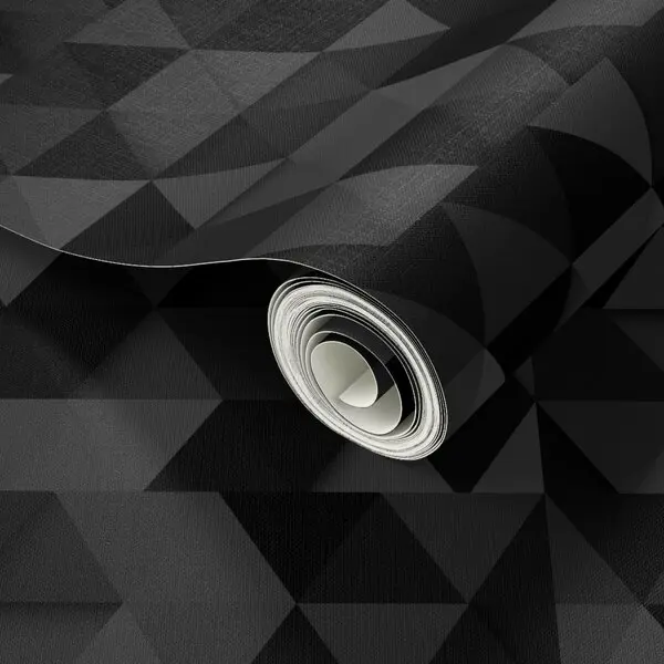 Spoonflower Black Grey Geometric Digital Triangle Futuristic Custom Pre-pasted Wallpaper - Black,gray