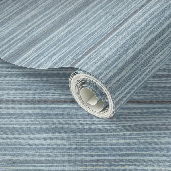 Spoonflower Wood Grain Beach House Provincial Coastal Custom Pre-pasted Wallpaper - Blue