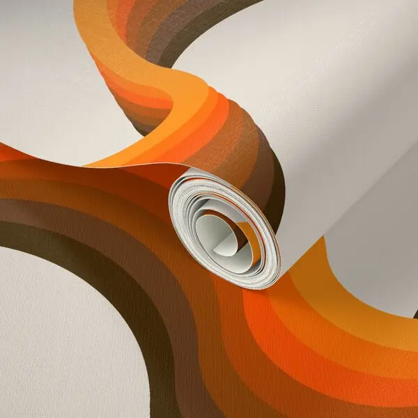 Spoonflower Ribbon Golden Orange Brown 1970 Vintage Seventies Custom Removable Wallpaper - Brown,orange,gray