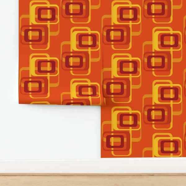 Spoonflower Vintage Yellow Red Retro Orange Mod Mid Century Traditional Wallpaper