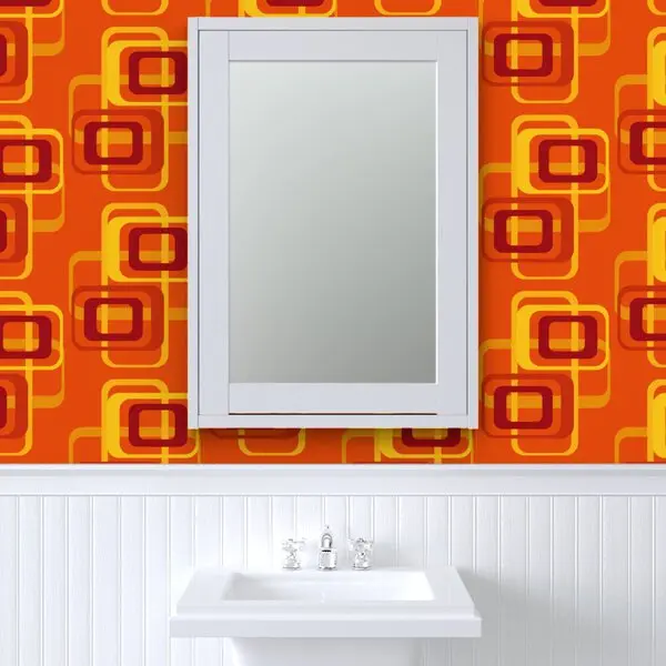 Spoonflower Vintage Yellow Red Retro Orange Mod Mid Century Traditional Wallpaper