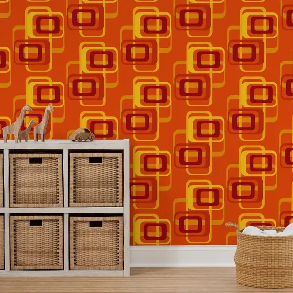 Spoonflower Vintage Yellow Red Retro Orange Mod Mid Century Traditional Wallpaper