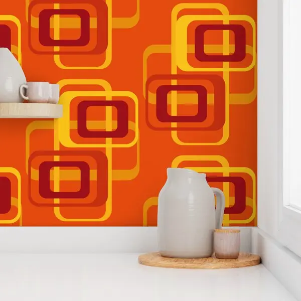 Spoonflower Vintage Yellow Red Retro Orange Mod Mid Century Traditional Wallpaper