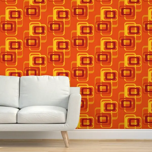 Spoonflower Vintage Yellow Red Retro Orange Mod Mid Century Traditional Wallpaper