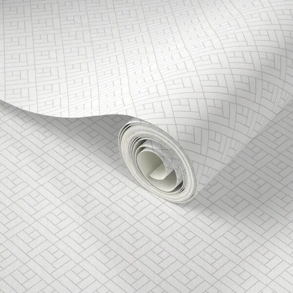 Spoonflower Black White Geometric Line Simple Square Traditional Wallpaper - White,gray