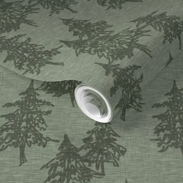 Spoonflower Small Trees Fern Forest Woodland Pine Tree Traditional Wallpaper