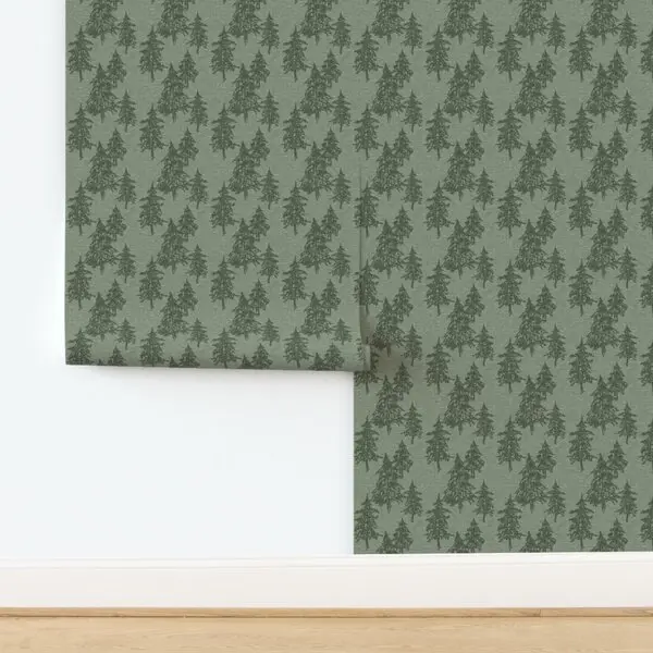 Spoonflower Small Trees Fern Forest Woodland Pine Tree Traditional Wallpaper