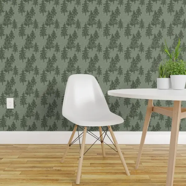 Spoonflower Small Trees Fern Forest Woodland Pine Tree Traditional Wallpaper