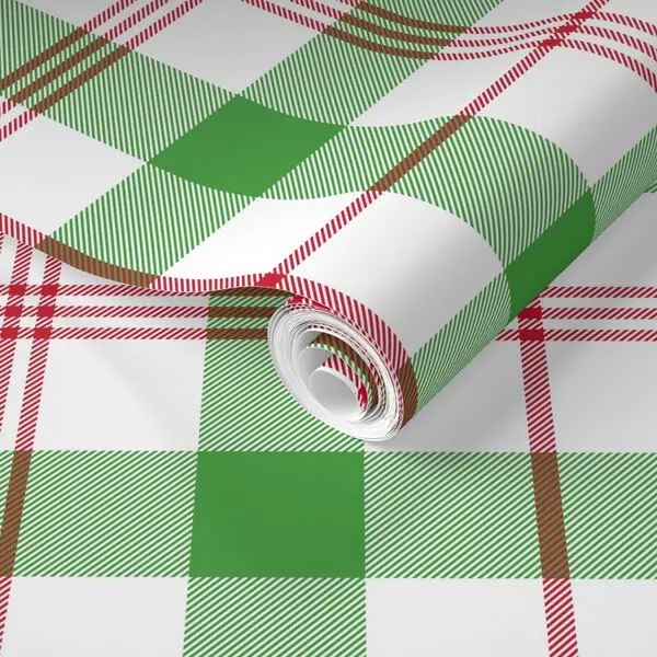Spoonflower Preppy Plaid Holiday Decor Christmas Red And Green Traditional Wallpaper - Green,red,beige