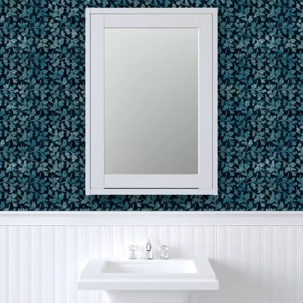 Spoonflower Vintage Botanical Dark Green Blue Victorian Leaf Custom Removable Wallpaper