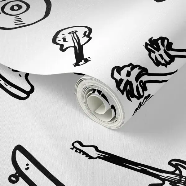 Spoonflower Black And White Punk Music Summer Converse Traditional Wallpaper - Black,white,gray