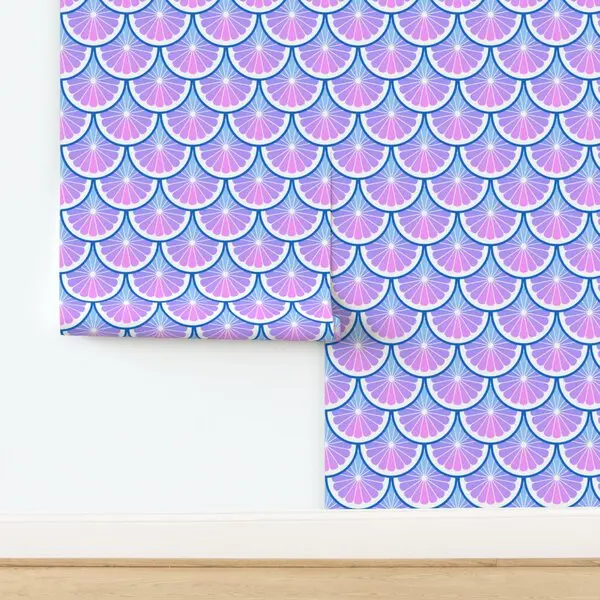 Spoonflower Citrus Scale Scallop Fruit Fruity Circle Custom Removable Wallpaper - Purple,blue