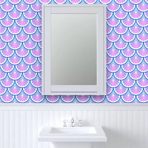 Spoonflower Citrus Scale Scallop Fruit Fruity Circle Custom Removable Wallpaper - Purple,blue