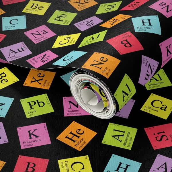 Spoonflower Black Dark Table Nerd Geek Chemistry Science Custom Removable Wallpaper - Brown,black,green