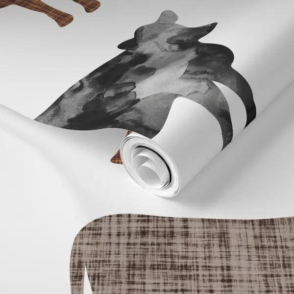 Spoonflower Cows Brown Watercolor Custom Pre-pasted Wallpaper - White,gray,brown