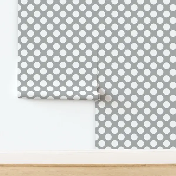 Spoonflower Polka Dot Dots Spots Circles Grey Custom Pre-pasted Wallpaper