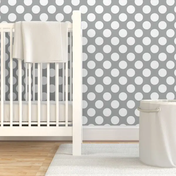 Spoonflower Polka Dot Dots Spots Circles Grey Custom Pre-pasted Wallpaper