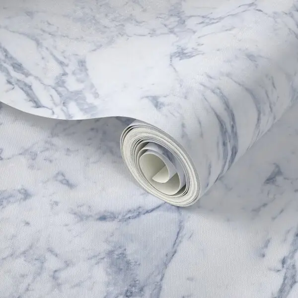 Spoonflower White Marble Stone Modern Marbled Custom Removable Wallpaper - Blue,white,gray