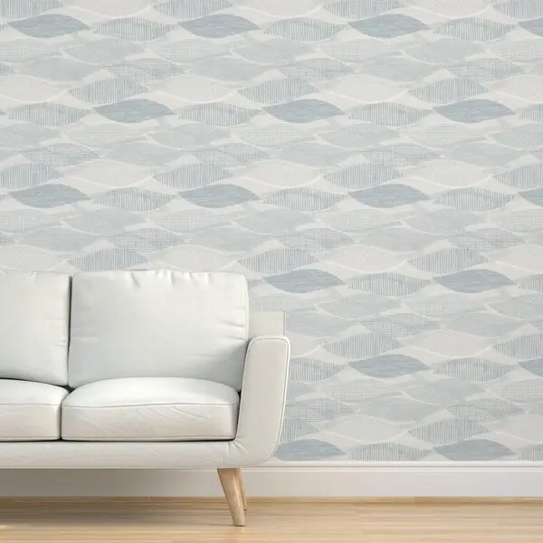 Spoonflower Gray Waves Neutral Geometric Abstract Ocean Custom Pre-pasted Wallpaper