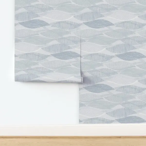Spoonflower Gray Waves Neutral Geometric Abstract Ocean Custom Pre-pasted Wallpaper