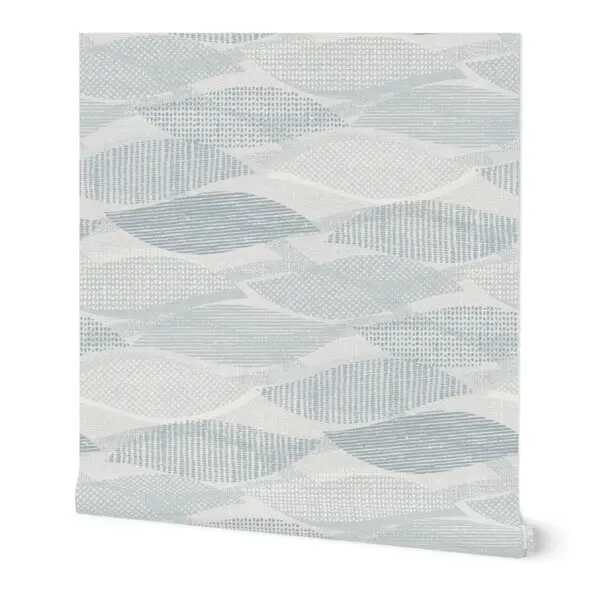Spoonflower Gray Waves Neutral Geometric Abstract Ocean Custom Pre-pasted Wallpaper