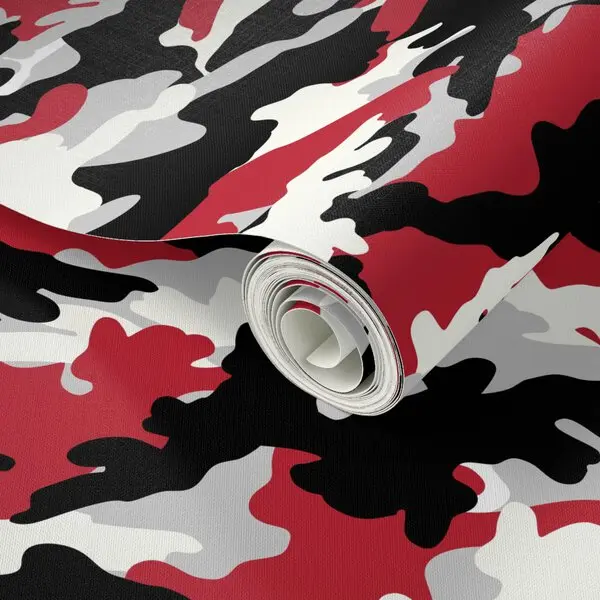 Spoonflower Camouflage Camo Black Red Grey Woodland Army Custom Removable Wallpaper - Red,black,gray