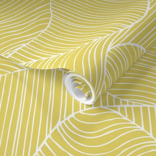 Spoonflower Stripe Yellow Retro Geometric Abstract Stripes Custom Removable Wallpaper - Yellow,brown,green