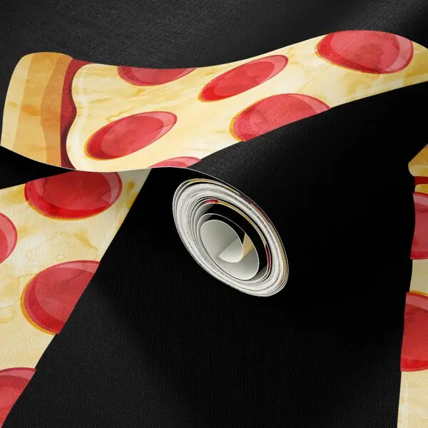 Spoonflower Pizza Black Food Slice Junk Pepperoni Custom Removable Wallpaper - Black,red,orange