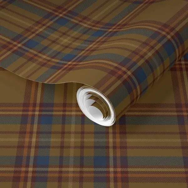 Spoonflower Blue Plaid Brown Navy Tartan Scottish Williams Custom Pre-pasted Wallpaper - Brown,black