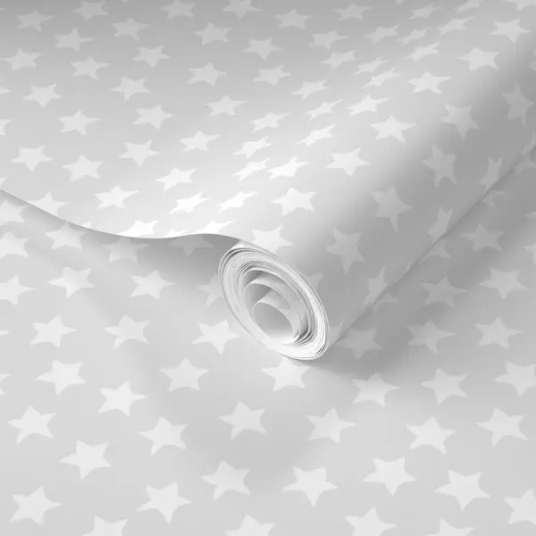 Spoonflower White Star Grey Night Sky Nursery Traditional Wallpaper - Gray,white