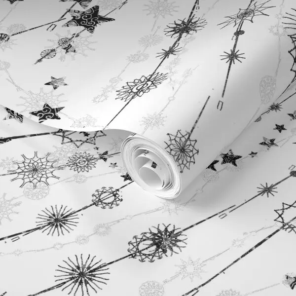 Spoonflower Black And White Stars Custom Pre-pasted Wallpaper - Black,white,gray