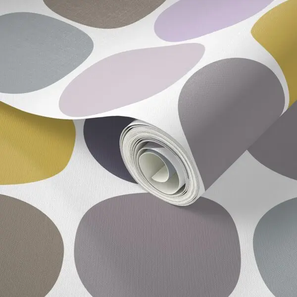 Spoonflower Modern Abstract Palette Minimalist Mcm Traditional Wallpaper - Purple,gray,yellow