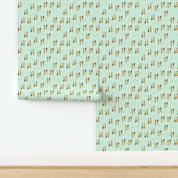 Spoonflower Large Arrows Mint Arrow Feather Boho Scale Modern Custom Removable Wallpaper