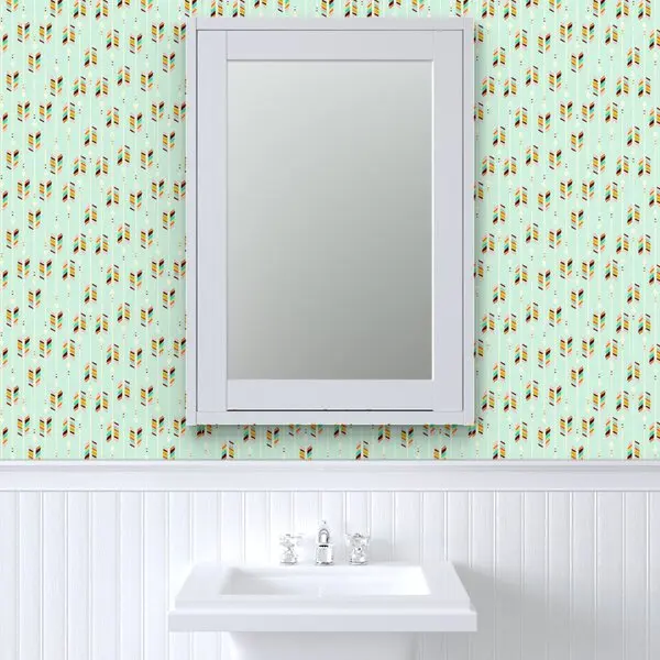 Spoonflower Large Arrows Mint Arrow Feather Boho Scale Modern Custom Removable Wallpaper