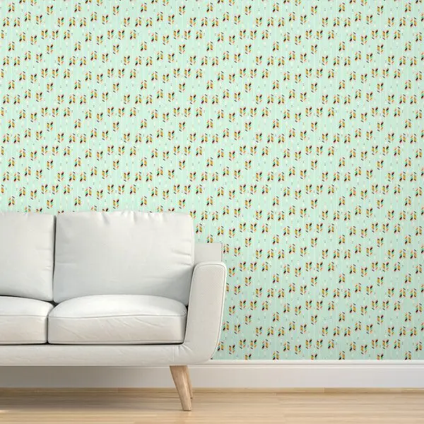 Spoonflower Large Arrows Mint Arrow Feather Boho Scale Modern Custom Removable Wallpaper