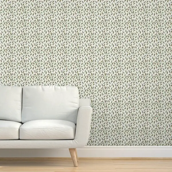 Spoonflower Small Pine Tree Needles Forest Winter Snow Custom Pre-pasted Wallpaper