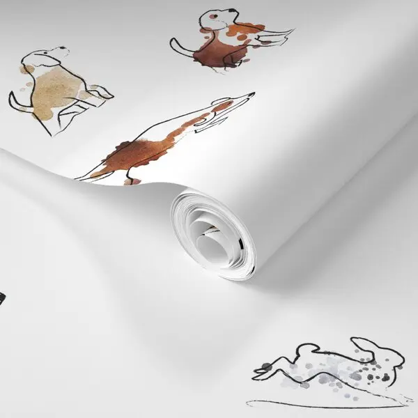 Spoonflower Beagles Winter Rabbit Hunting Dogs Beagle Hound Custom Pre-pasted Wallpaper - Brown,white,red