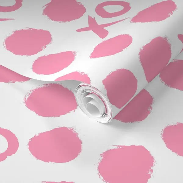 Spoonflower Pink Hearts Dots Valentines Love Traditional Wallpaper - Pink,white,red