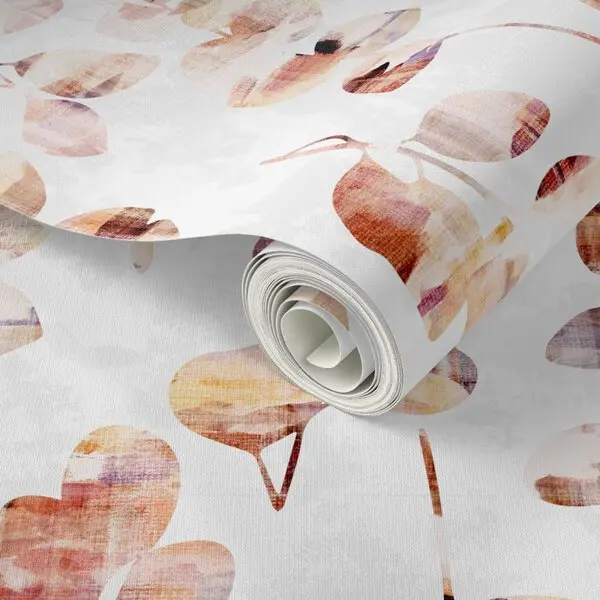 Spoonflower Neutral Copper Vine Painterly Modern White Pink Custom Pre-pasted Wallpaper - Copper,white,gray