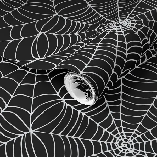 Spoonflower White Black Spider Halloween Spooky Witch Costume Custom Removable Wallpaper - Black,white,gray
