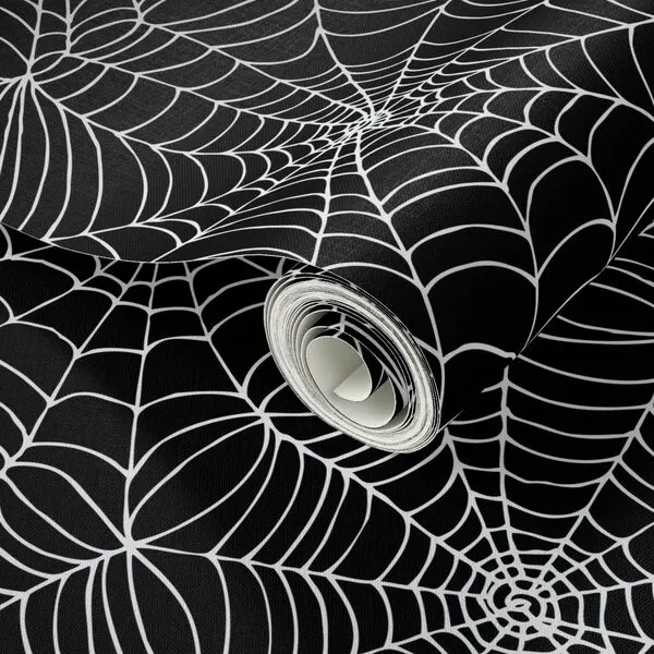 Spoonflower White Black Spider Halloween Spooky Witch Costume Traditional Wallpaper - Black,white,gray