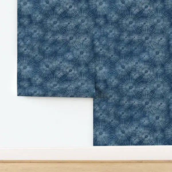 Spoonflower Batik Shibori Tie Dye Traditional Wallpaper - Blue