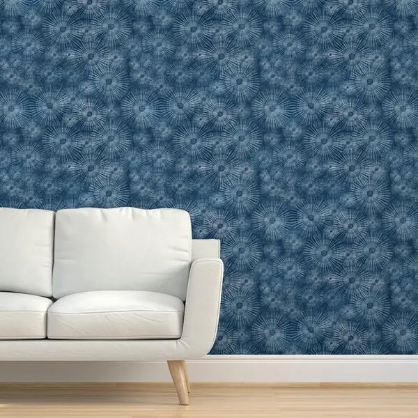 Spoonflower Batik Shibori Tie Dye Traditional Wallpaper - Blue