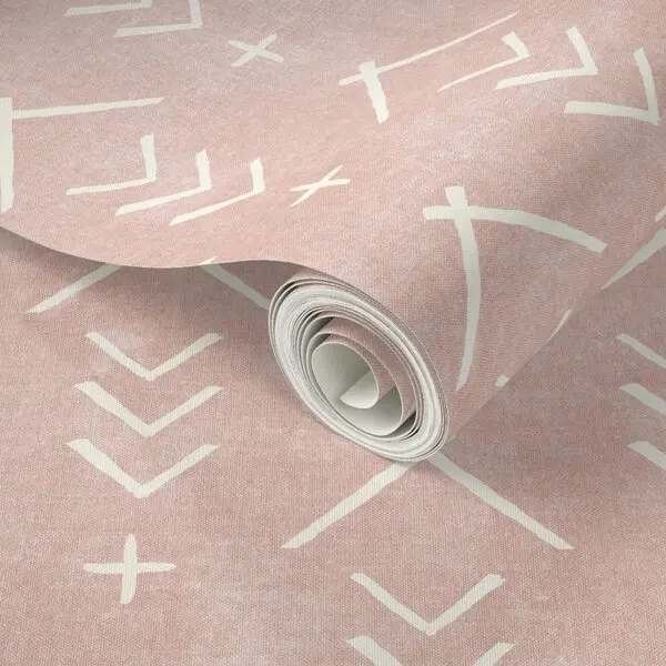 Spoonflower Blush Mudcloth Pink Arrows Chevron Stripes Traditional Wallpaper - Pink,beige,gray
