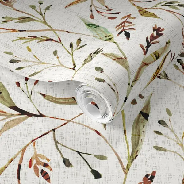 Spoonflower Wild Grasses On Beige Custom Pre-pasted Wallpaper - Beige,brown,gray