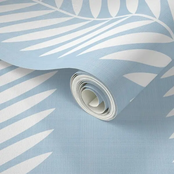 Spoonflower Leaf Light Blue Stripe Sky Texture Custom Pre-pasted Wallpaper - Blue,white,mint
